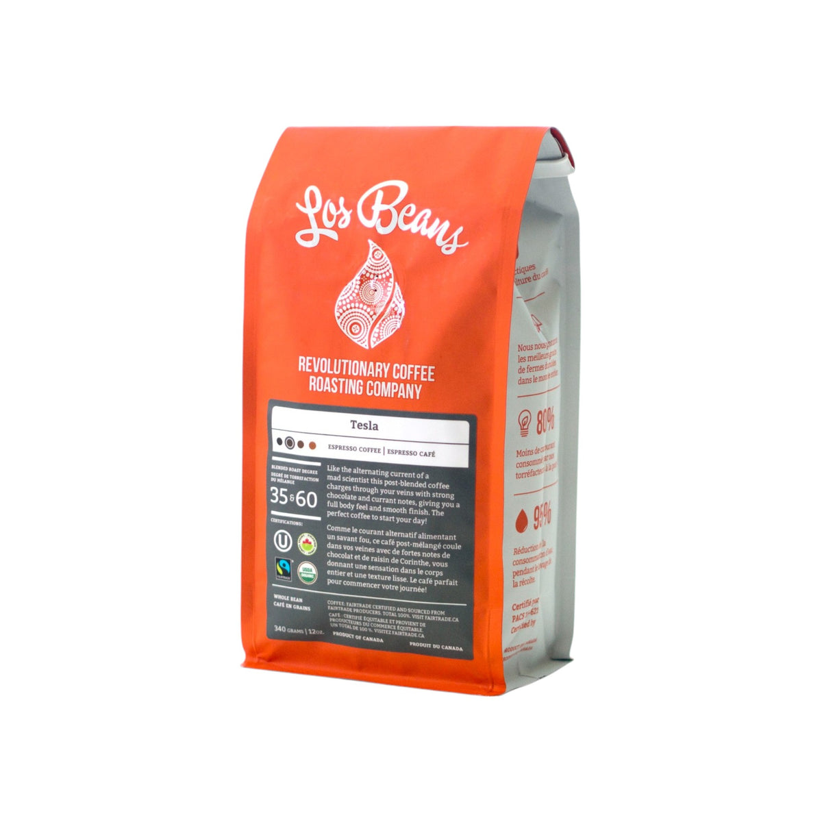 Los Beans Organic - Tesla Espresso - 6 x 340g - Whole Bean - Post Roas ...